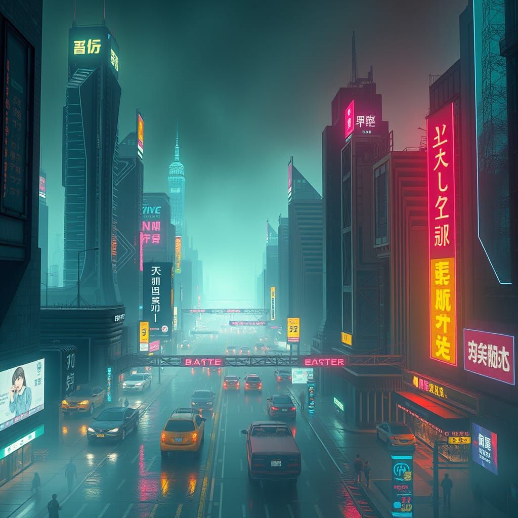 neon Earth: cyberpunk metroplis - Cyberpunk Cityscape on a F...