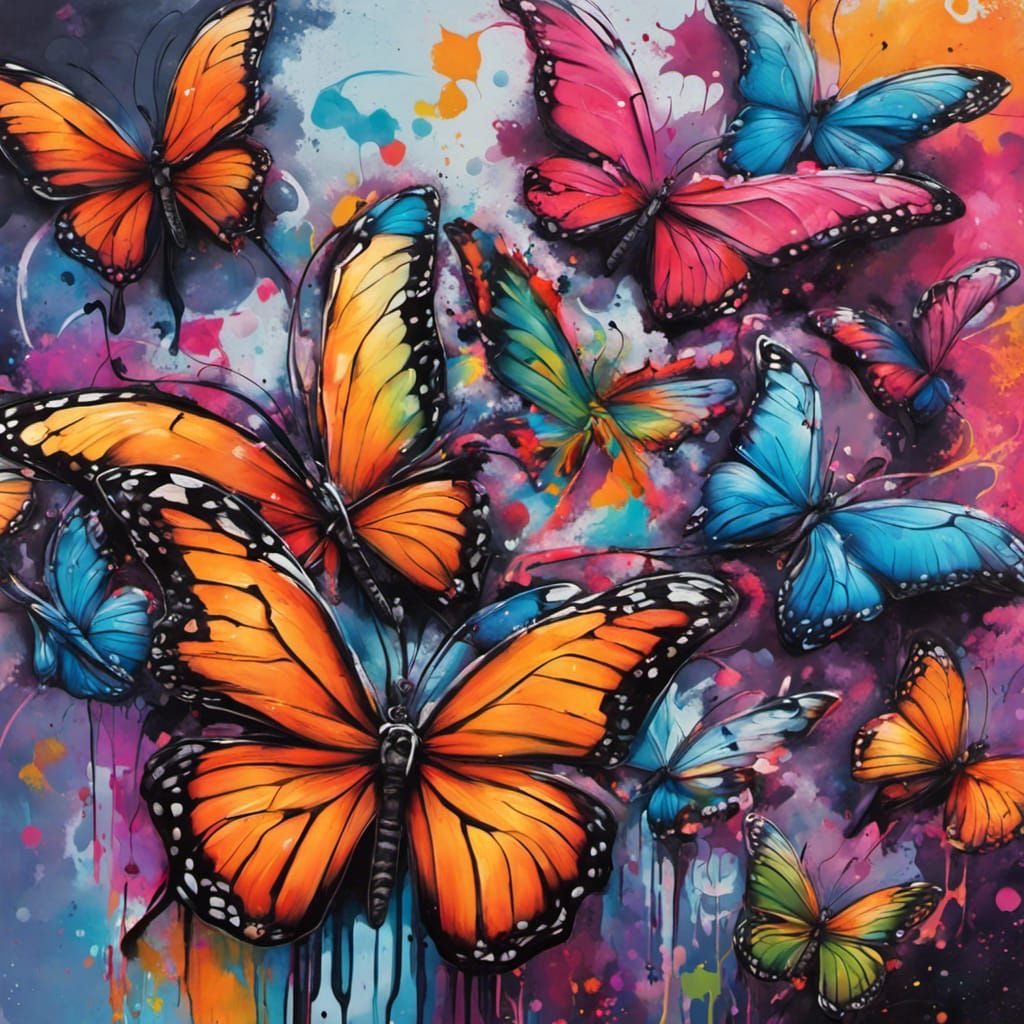 Butterflies, let dreams fly graffiti art, splash art, street art, spray ...