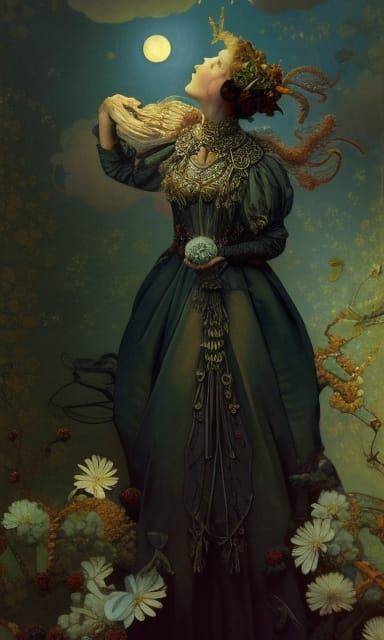 A Beautifully And Detailed Illustration Of Nightingale,flower ,Dramatic ...