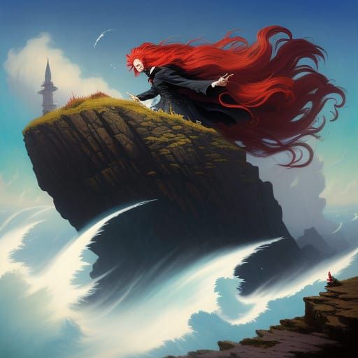 Scarlet Wind - Scarlet Wind in Vibrant Whimsical Landscape