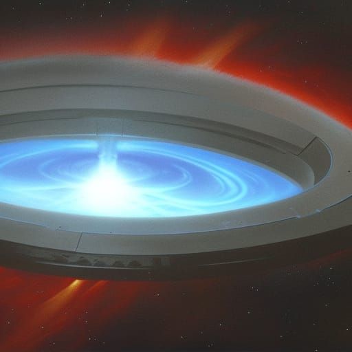 A beautiful matte painting of a UFO going through a wormhole portal ...
