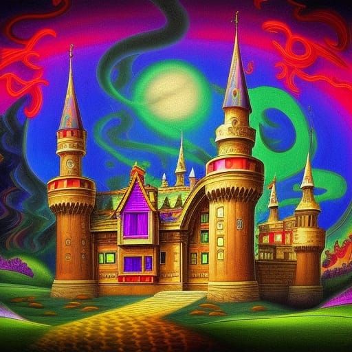 Psychedelic fantasy castle, - AI Generated Artwork - NightCafe Creator