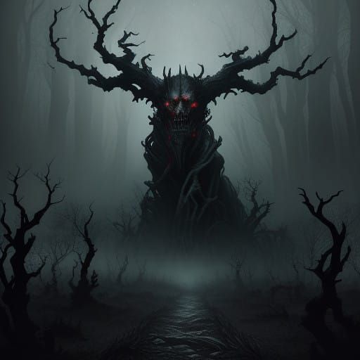 horror tree - Gothic Horror Trees in Eerie Moonlit Forest