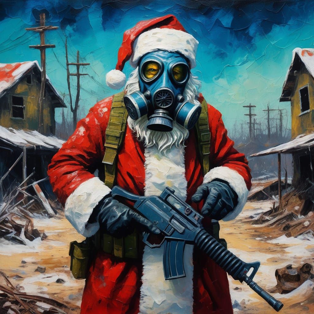 Vintage Sci-Fi Santa Claus in the Wasteland - AI Art