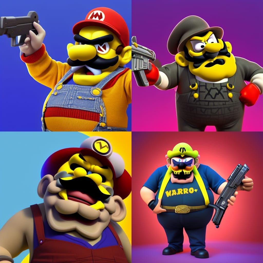 Evil Wario with a gun - AI Generated Artwork - NightCafe Creator
