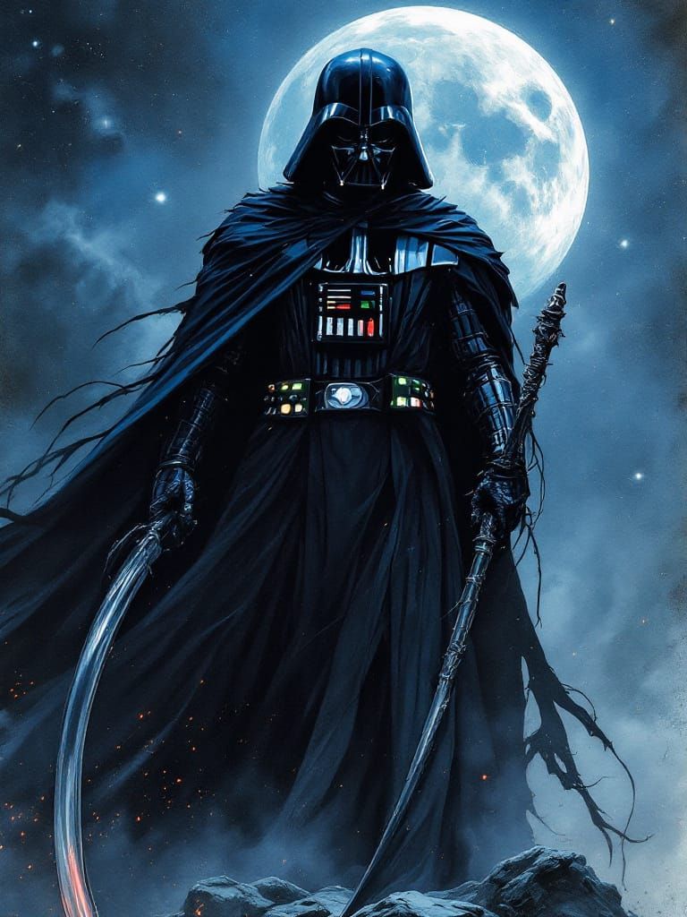 Cybergothic Grim Reaper as Darth Vader's Silhouett... - AI Art
