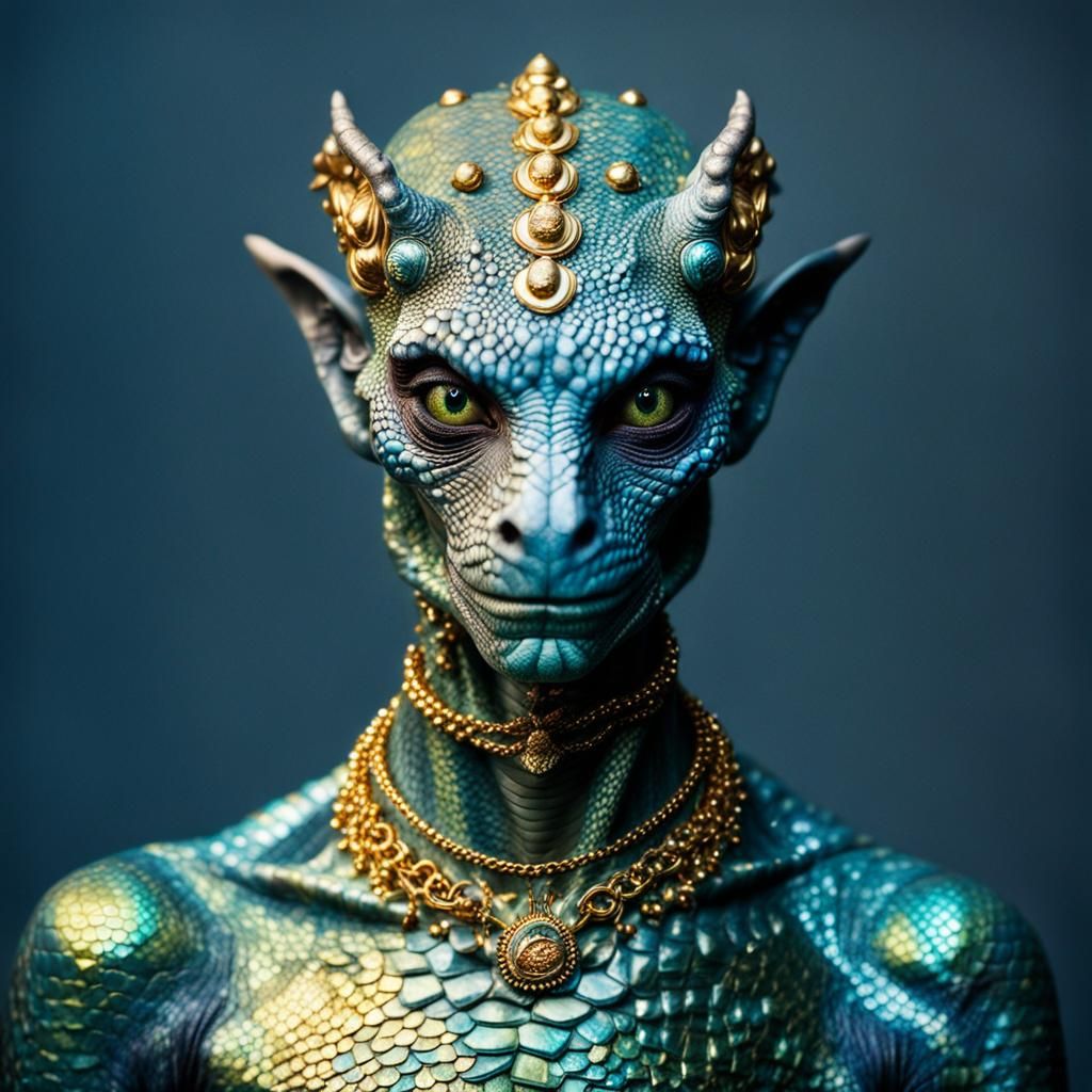 Professional photography, portrait of a humanoid reptilian creature ...