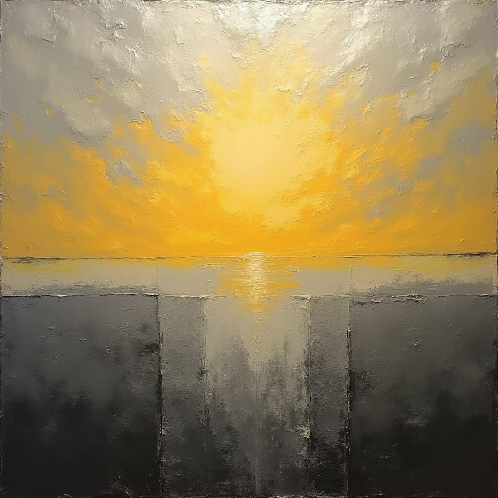 the moment - Dramatic, Abstract Landscape in Moody Silver an...