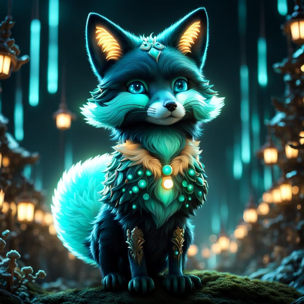 Cute Chibi Teal Fox - AI Generated Artwork - NightCafe Creator
