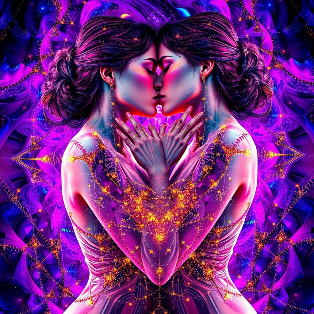 Surreal Quantum Entanglement Kiss in Fractalized M... - AI Art