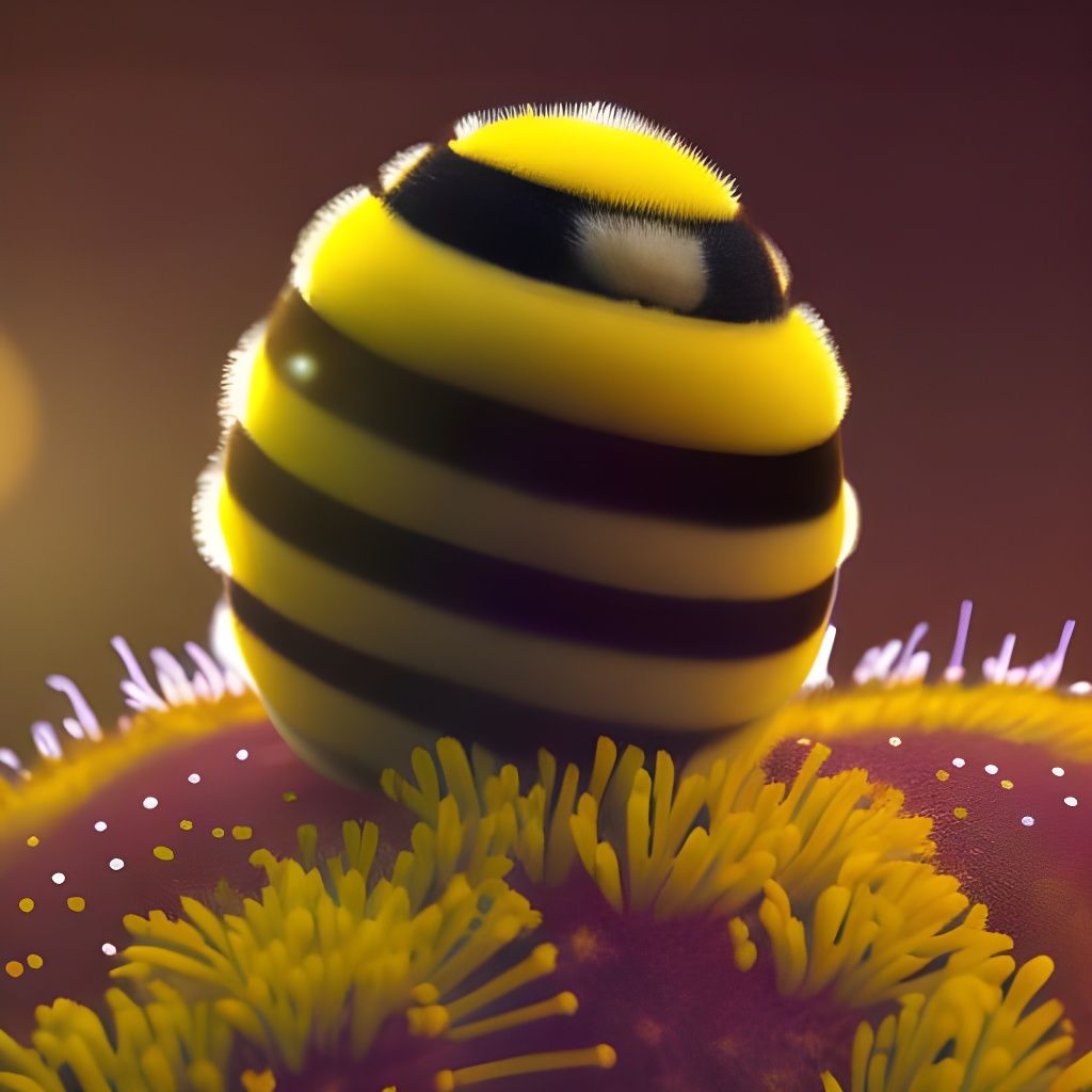 Beautiful fuzzy striped bumblebee egg, decorated, distinct lighting ...
