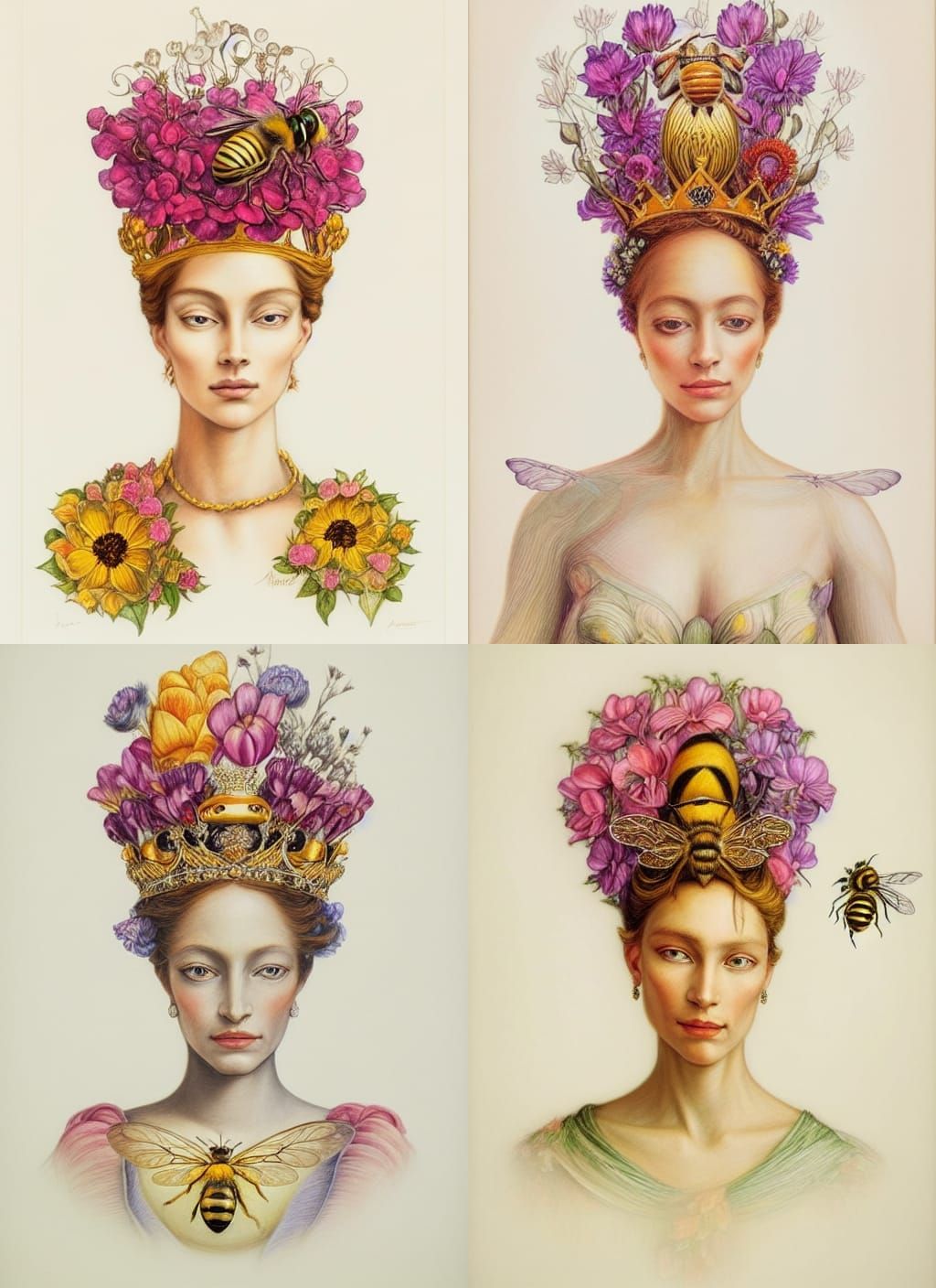 Portrait of a Queen bee with a crown of flowers by Amanda Sage ...