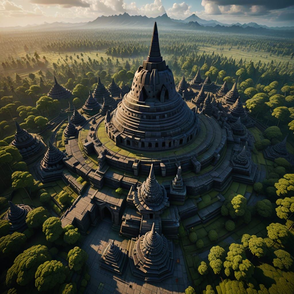 Borobudur seen from above - Borobudur Temple from a Dazzling...