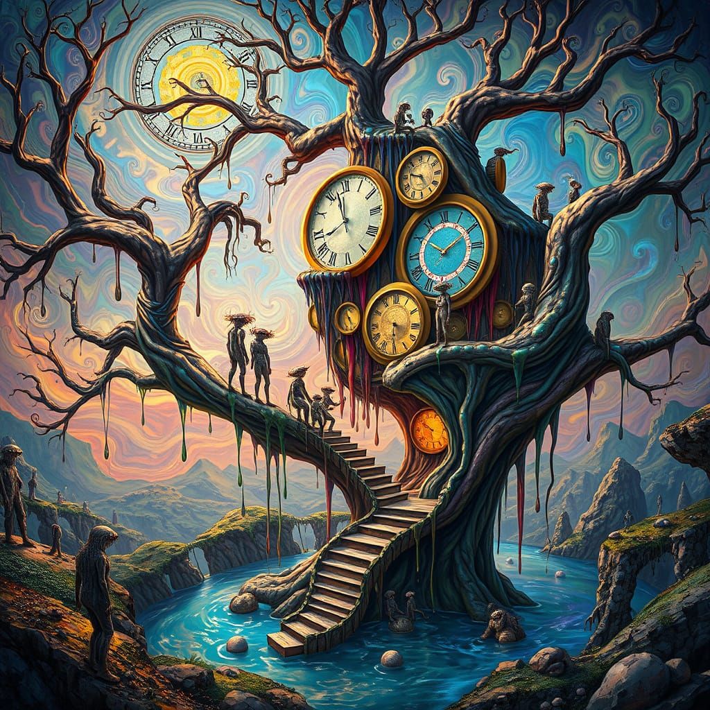 Gravity-Defying Clockwork Treehouse in a Dreamlike... - AI Art