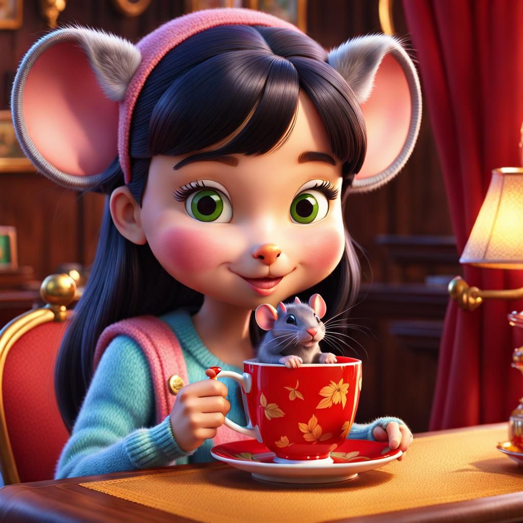 My horned rat is soaking in a cup after hard magic work.😈🪄 - AI ...