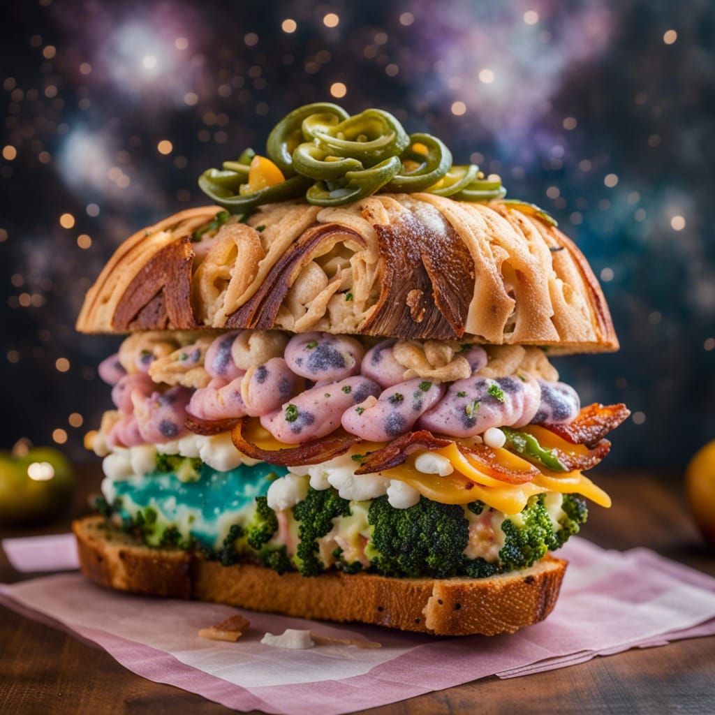 A single sandwich made with swirl-patterned, multi-colored galaxy ...