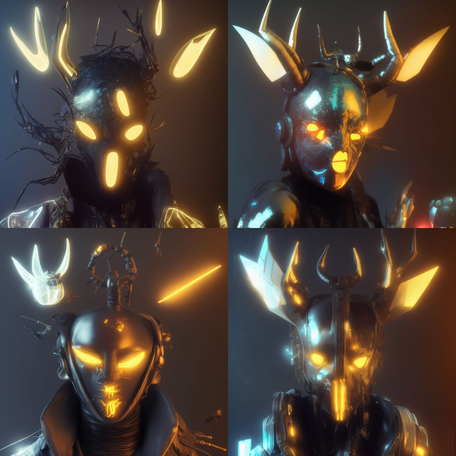 cyber punk, oni mask, 3d render beeple, compound eye of insect, unreal ...