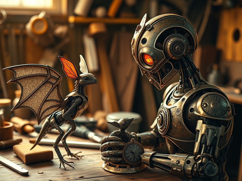 Steampunk Portrait of Whimsical Clockwork Robot Ma... - AI Art