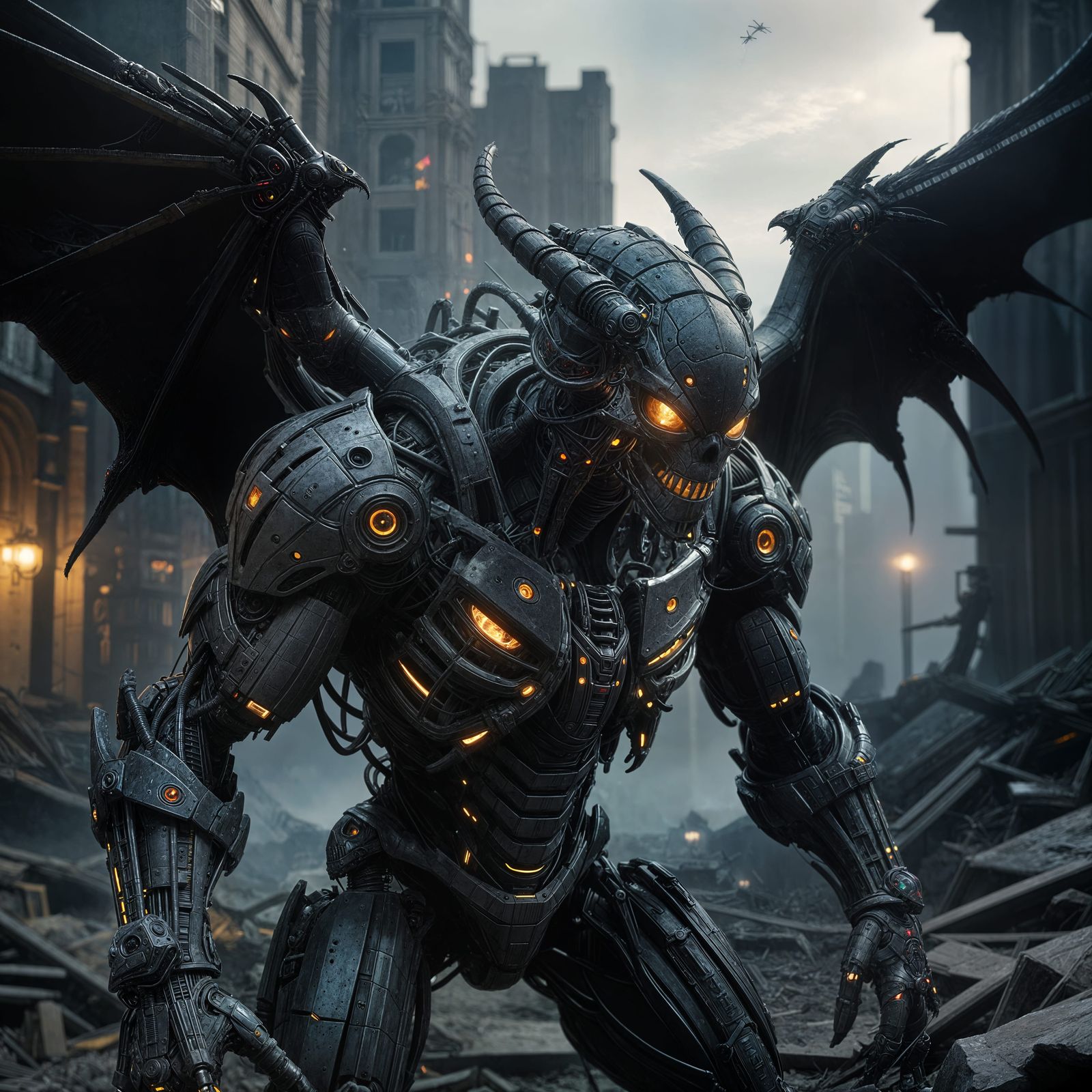 Cybernetic Spider in Post-Apocalyptic Cityscape - AI Art