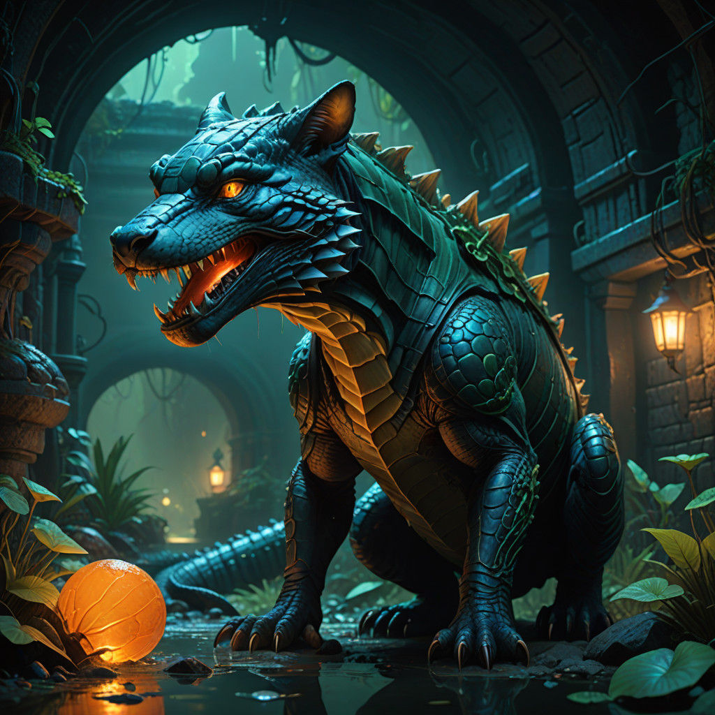 Mystical Swamp Stalker in Emerald Green Light - AI Art