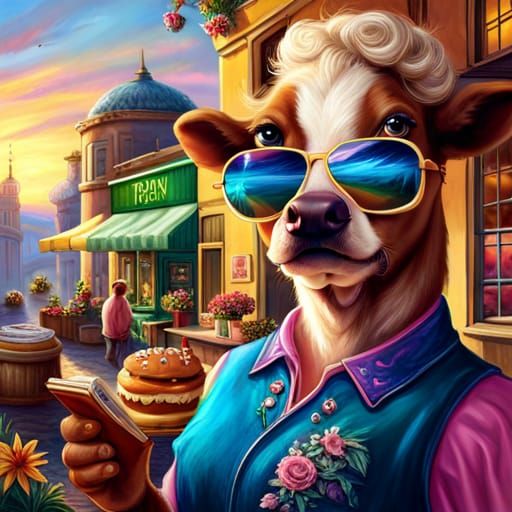 Texting Grandma Cow - AI Generated Artwork - NightCafe Creator