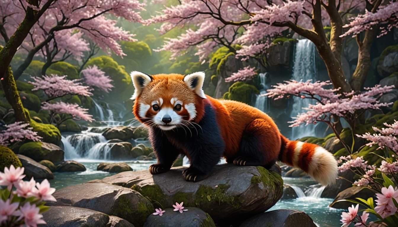 A beautiful cute realistic Red Panda, shiny eyes, very sharp focus, in ...