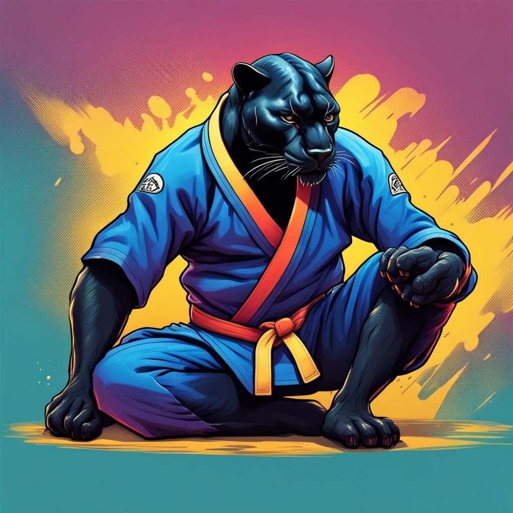 panther animal doing brazilian jiu jitsu in a gi in comic style - AI ...