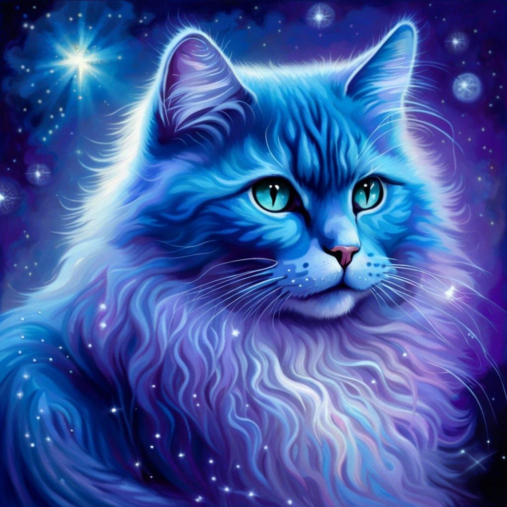Glowing moon cat - Ethereal Blue Cat with Sparkling Eyes in ...