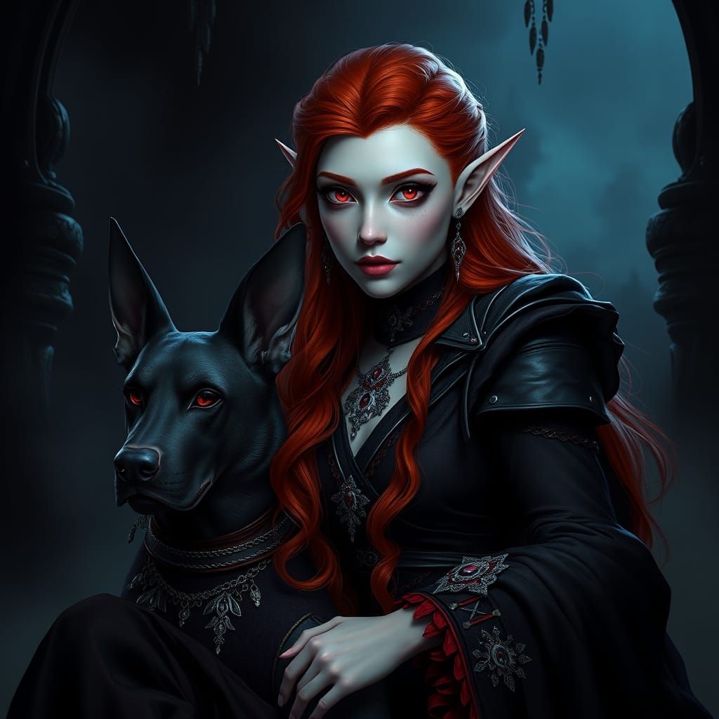 Ethereal Gothic Bard: Pale Skinned Elf Woman in Da... - AI Art