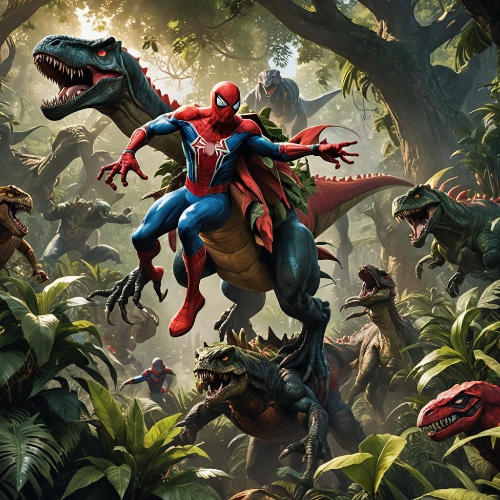 A photorealistic image of Spider-Man, in his classic red and blue suit ...