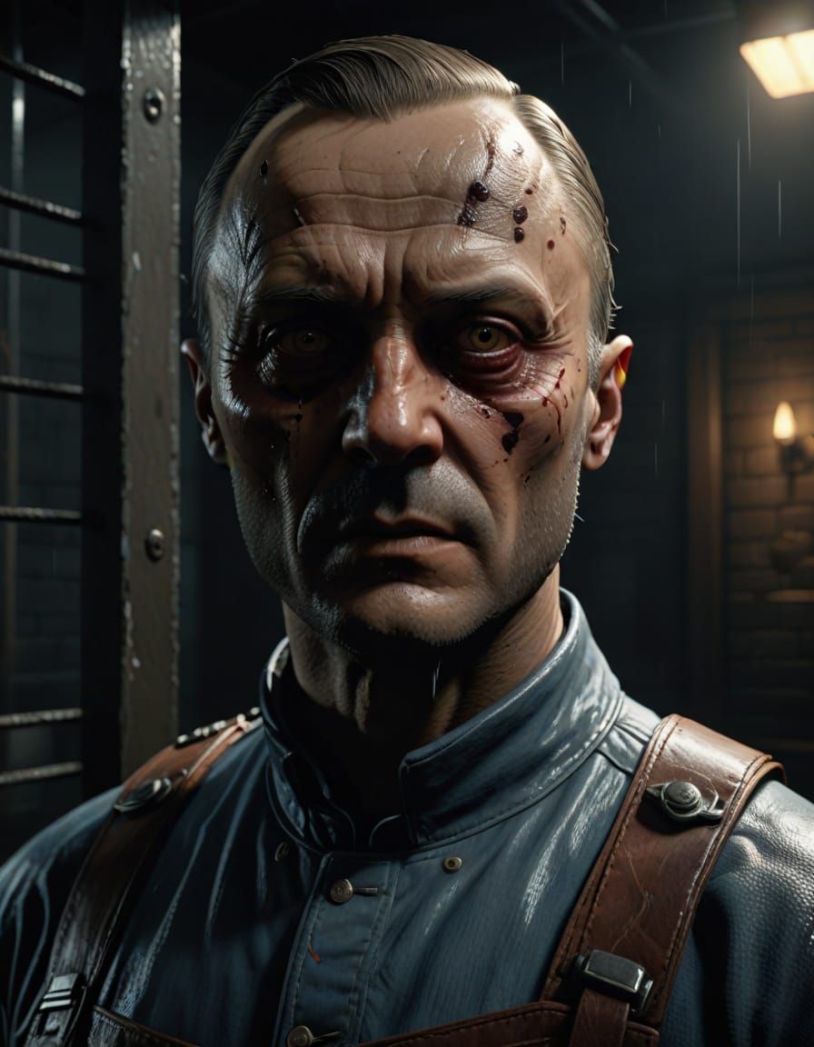 A chilling portrait of Hannibal Lecter, eyes wide with unsettling ...