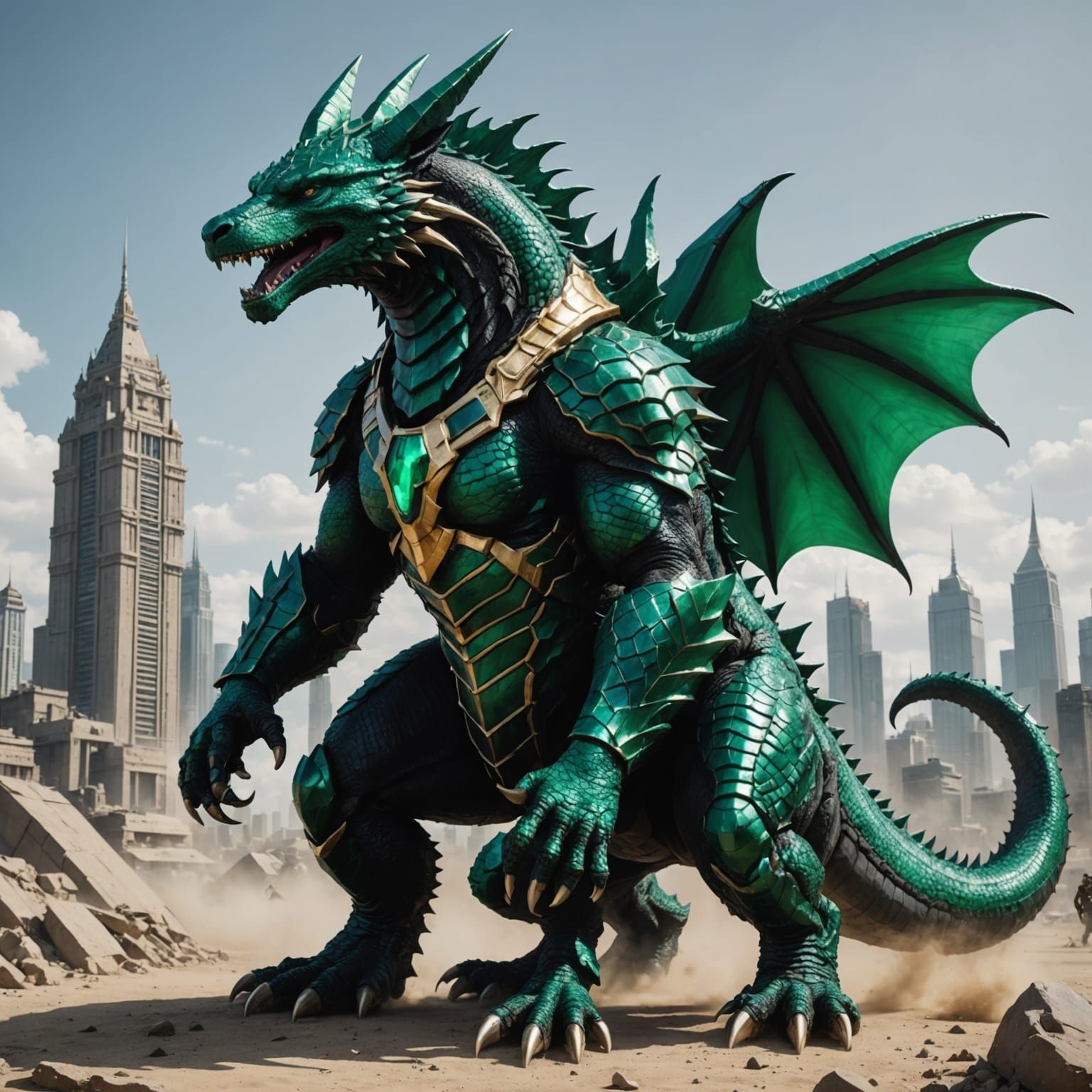 Emerald Dragon Godzilla as Anubis - AI Art