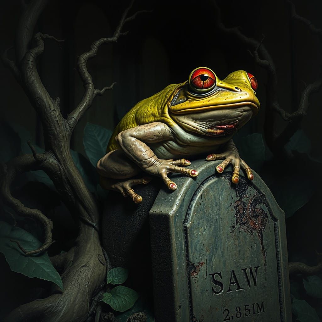Grotesque Frog Amidst Twisted Roots in Eerie Dark ... - AI Art