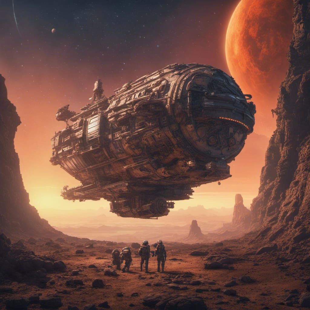 The last explorers of planet 9 by Ferdinand Knab, ancient derelict starship, sci-fi pulp cover ...