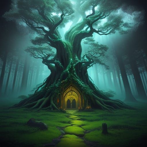 Enchanted Tree Gateway to a Whimsical Fantasy Real... - AI Art