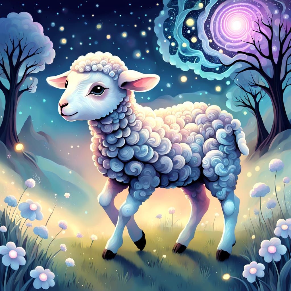Nervous lamb, Fantasy digital painting of a small, nervous lamb ...