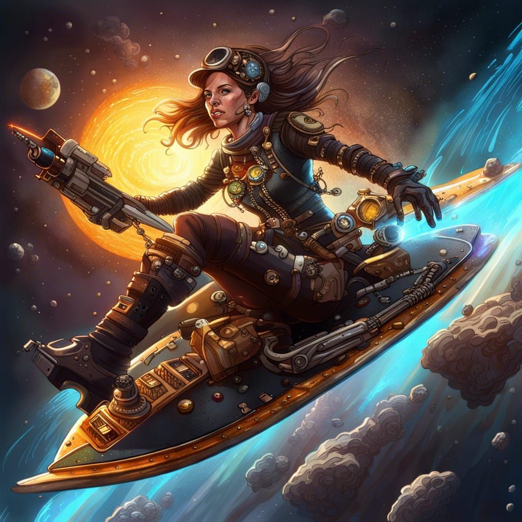 Space Pirate surfing an asteroid belt - AI Generated Artwork ...