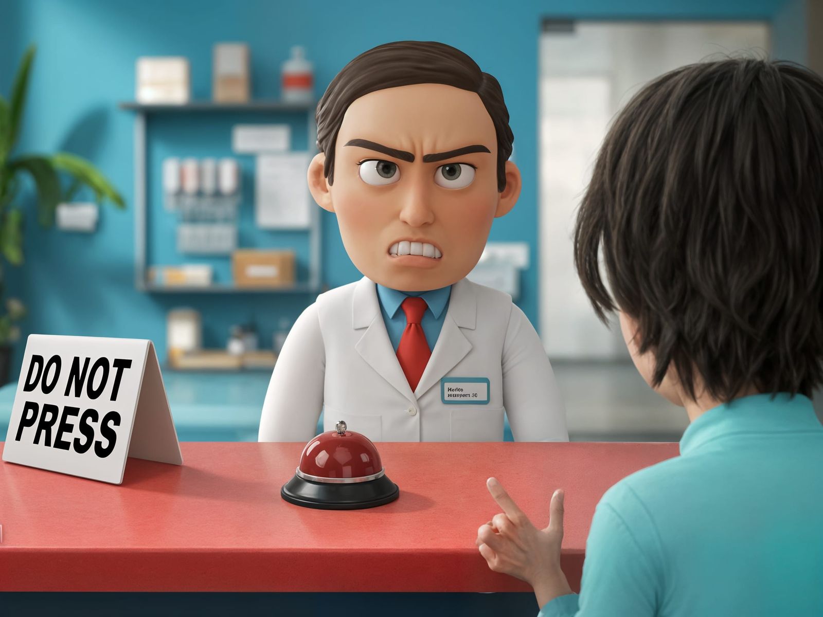 Angry Hospital Receptionist Warns Patient in 3D Pi... - AI Art