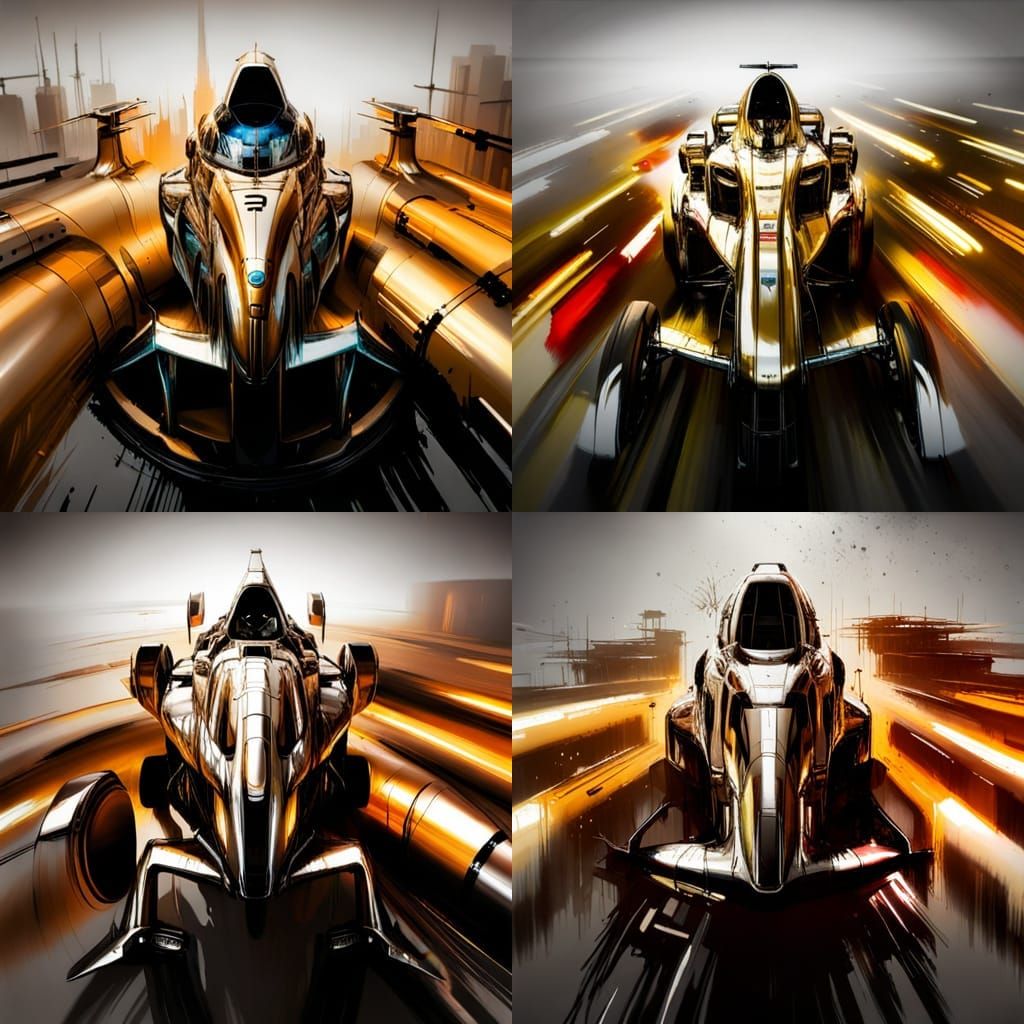 Formula 1 Starship in shiny titanium plated armor. Macro, Terrific ...