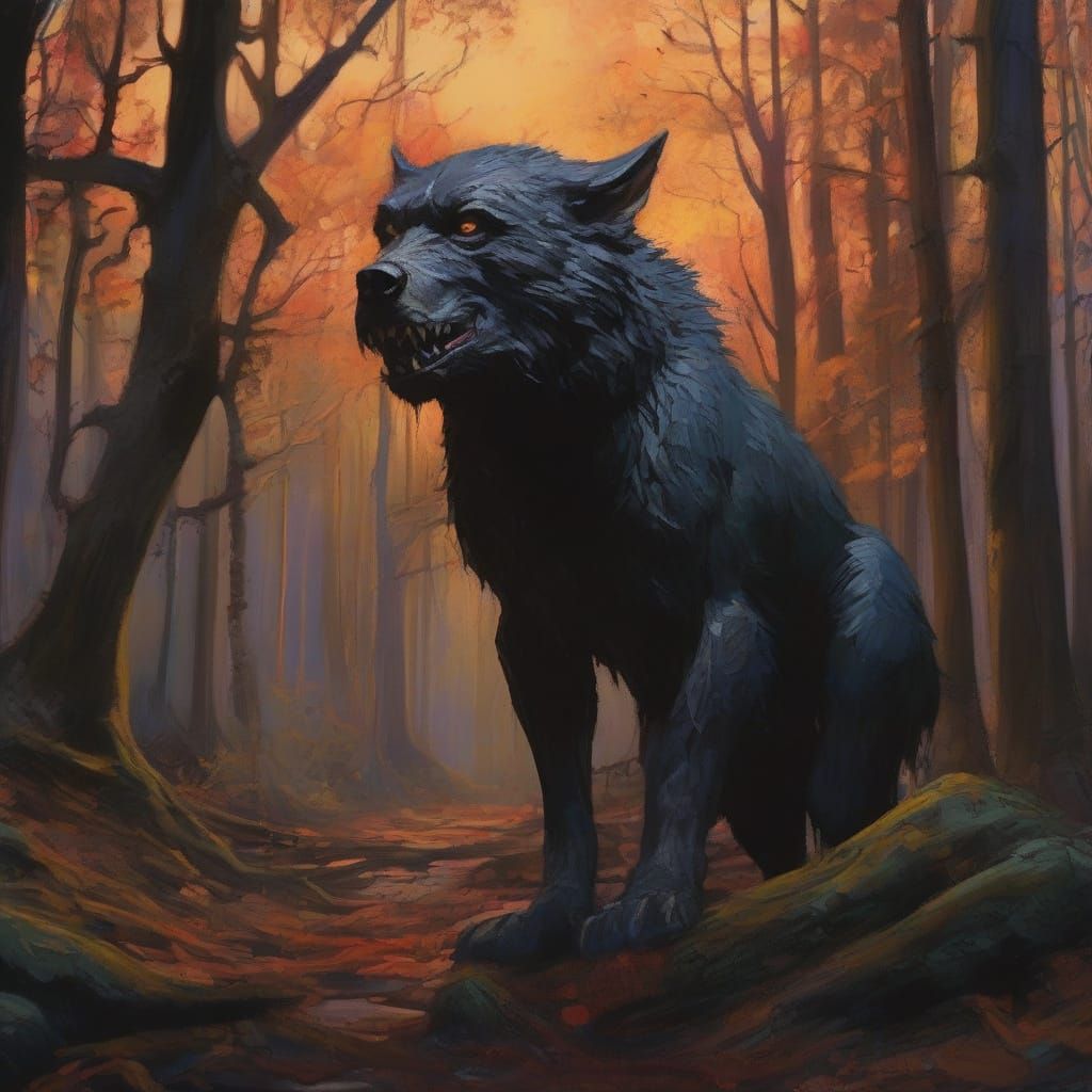Werewolf in a Haunting Gouache Landscape with Impa... - AI Art