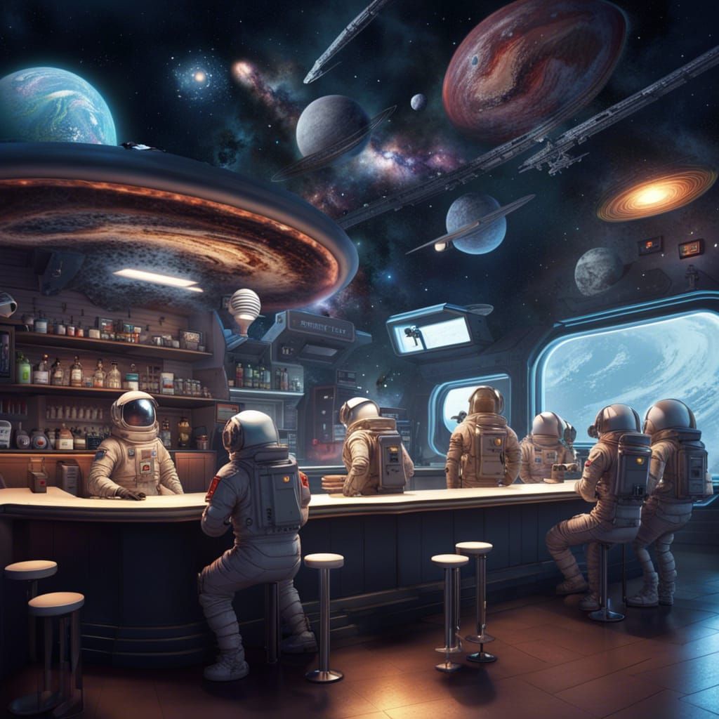 A coffee shop in space, - AI Generated Artwork - NightCafe Creator