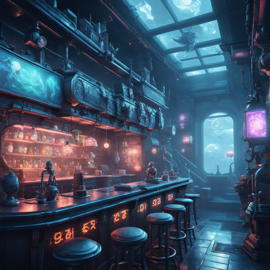 Mermaids in Retro Dive Bar, 50s Style - AI Art