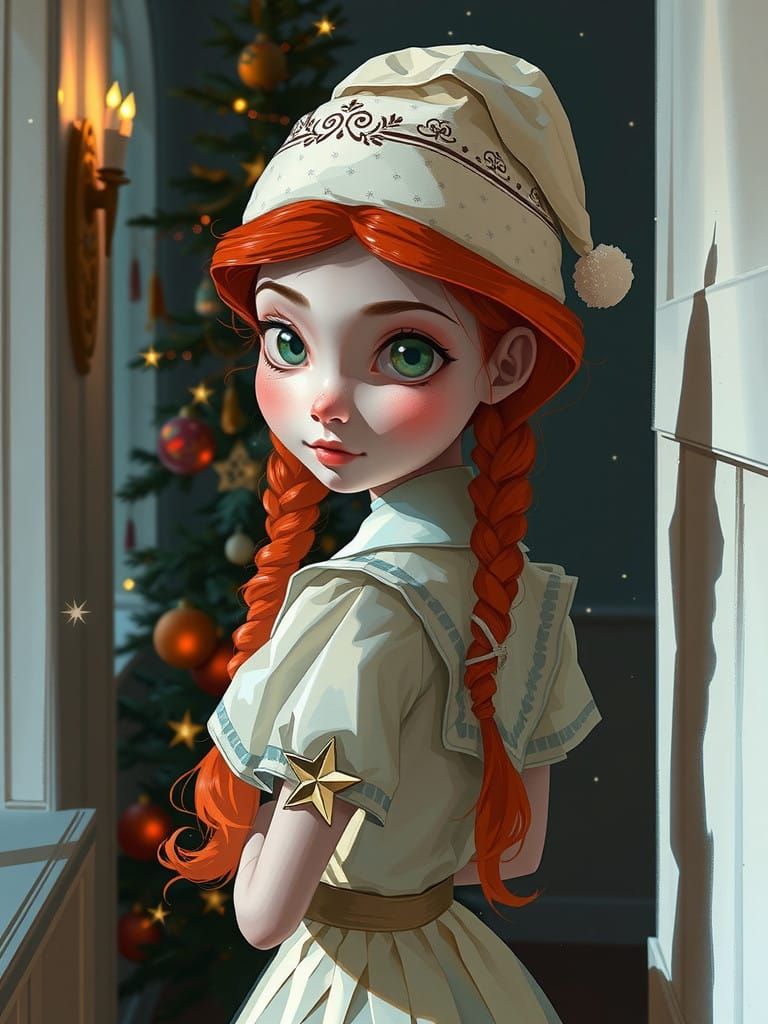 rear view, back view, slightly turned head, girl, blush, braid, russian ...