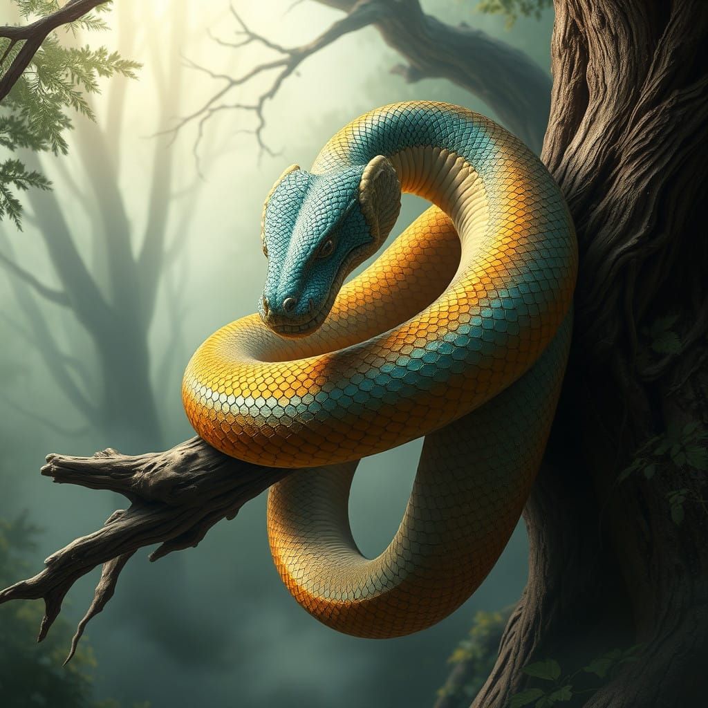Snake - Majestic Serpent Among Iridescent Branches