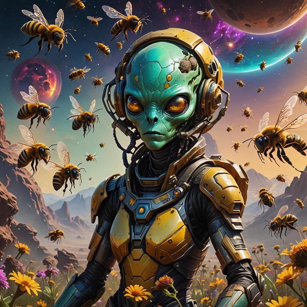 a alien tending her bees on a distant planet - AI Generated Artwork ...