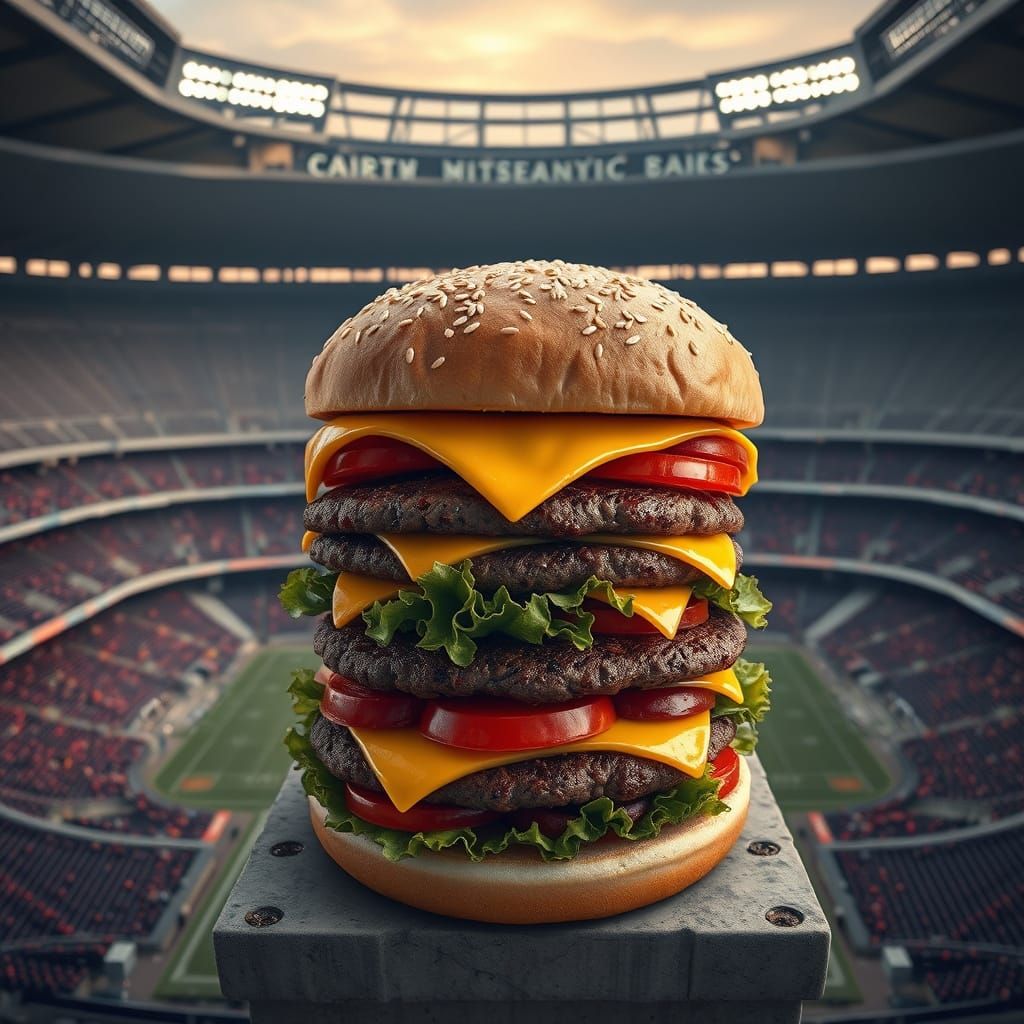 Gourmet Burger Dominates Majestic Stadium in Impre... - AI Art