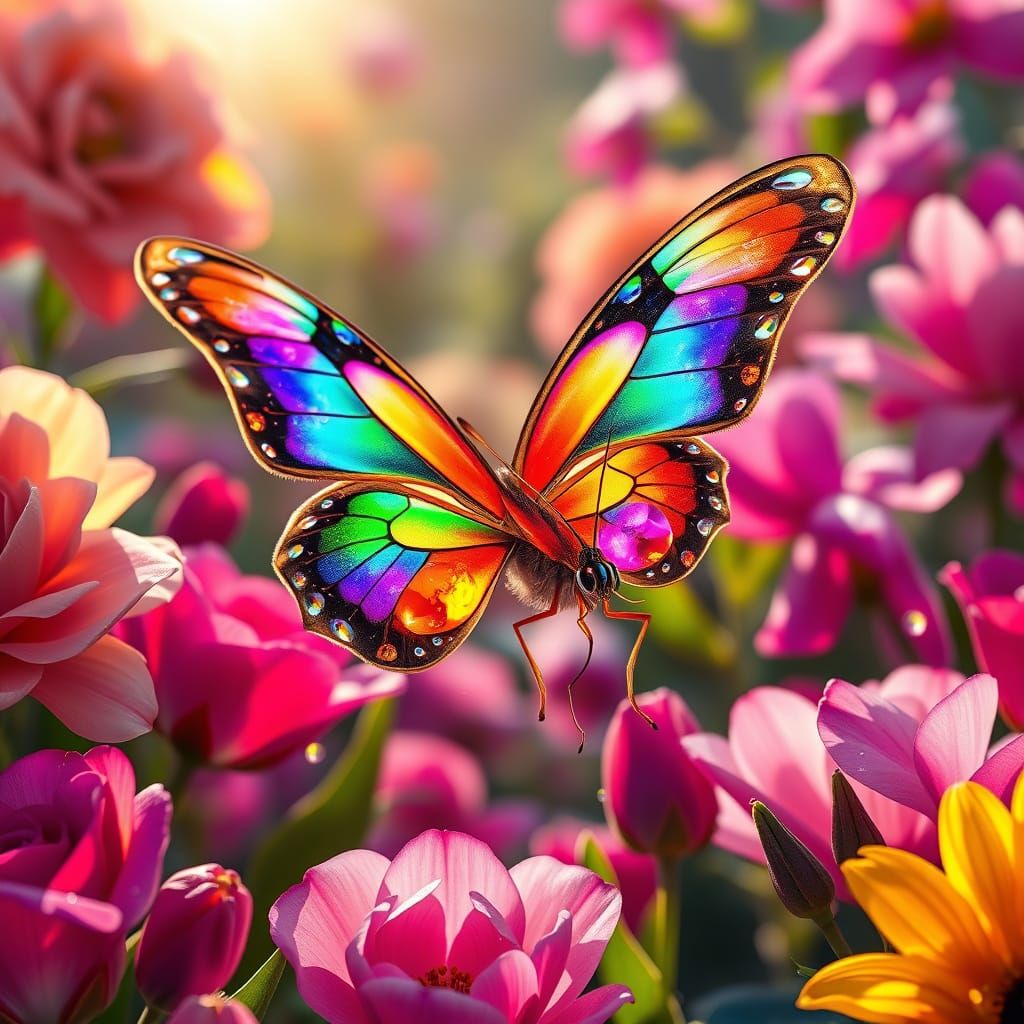 A mesmerizing, full-frame depiction of a butterfly with crystal-covered ...