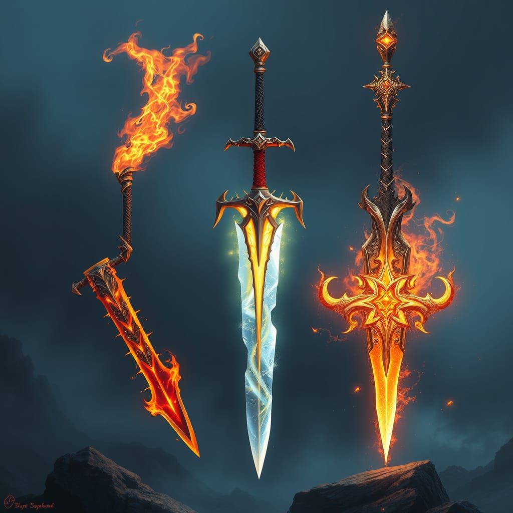 Enchanted Elemental Swords in Harmonious Balance - AI Art