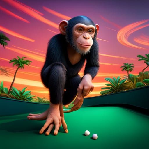 chimpanzee playing mini golf - AI Generated Artwork - NightCafe Creator