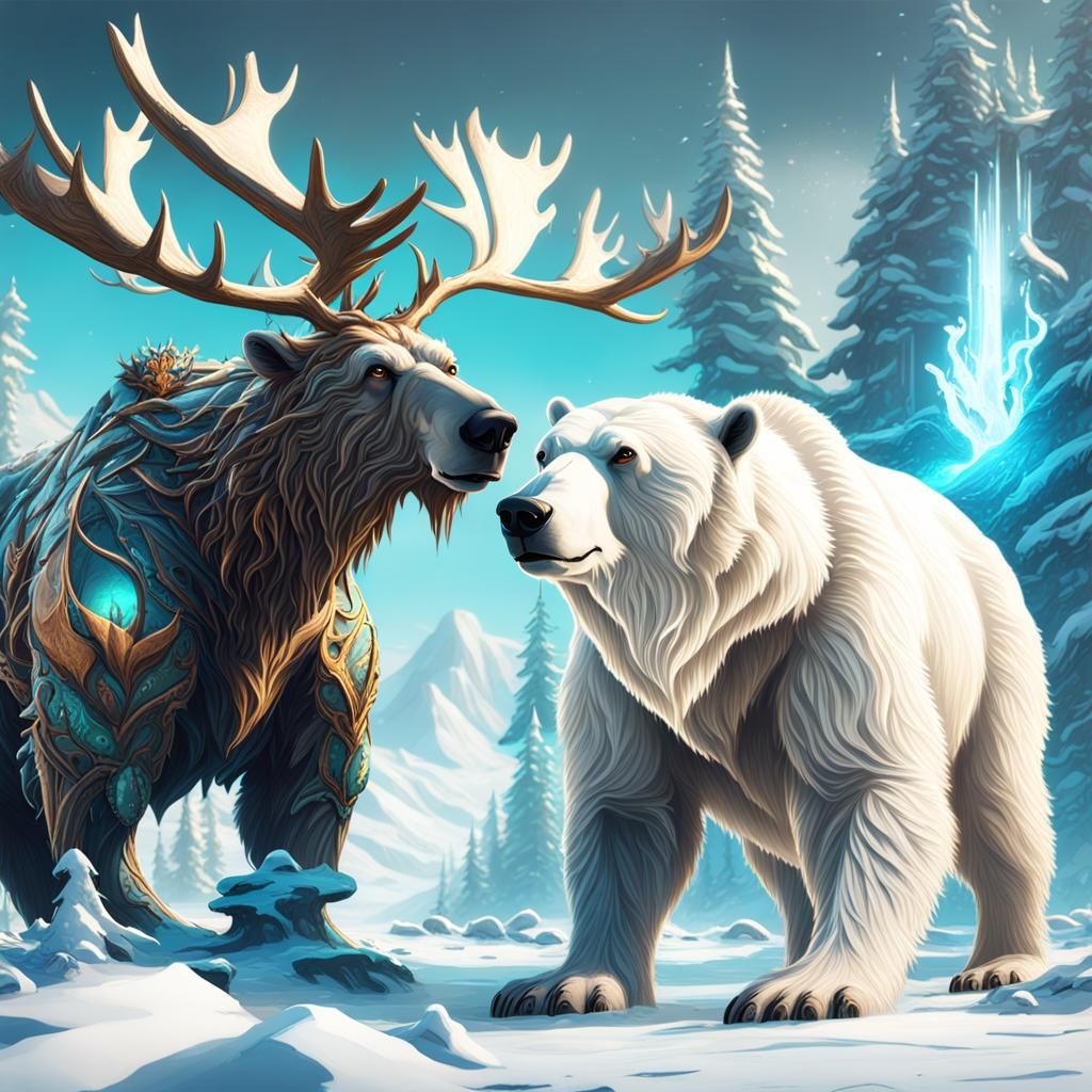 A bipolar polar bear and a schizophrenic moose. - AI Generated Artwork ...